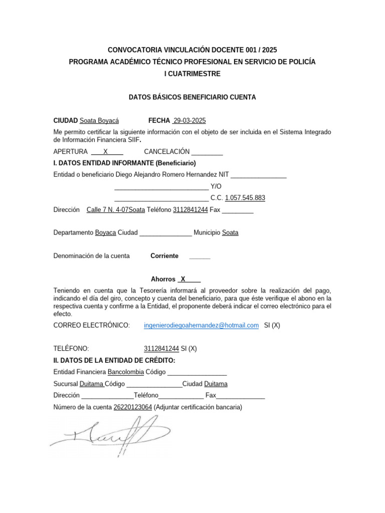 Anexo 9. DATOS BASICOS BENEFICIARIO CUENTA | PDF