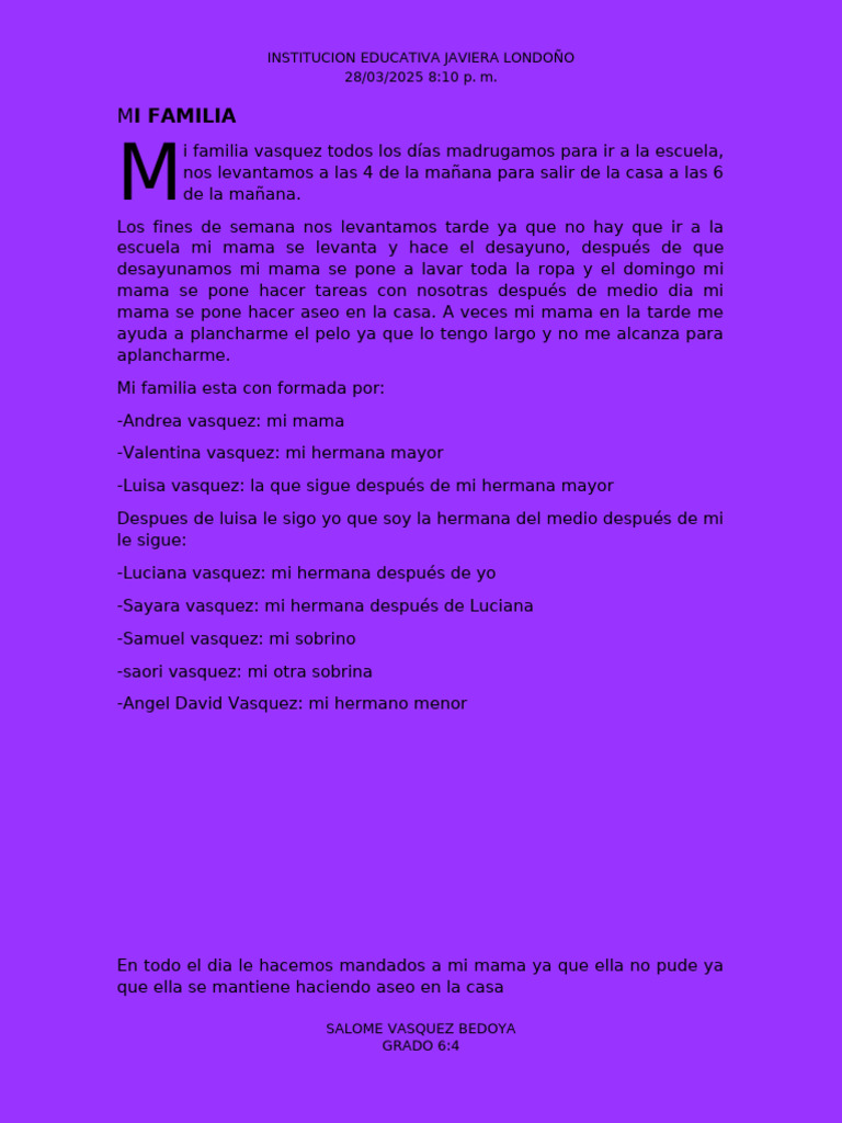 salome vasquez mi familia | PDF