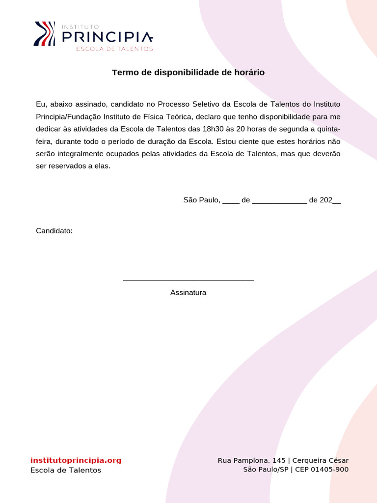(Modelo) Termo de Disponibilidade de Horário | PDF