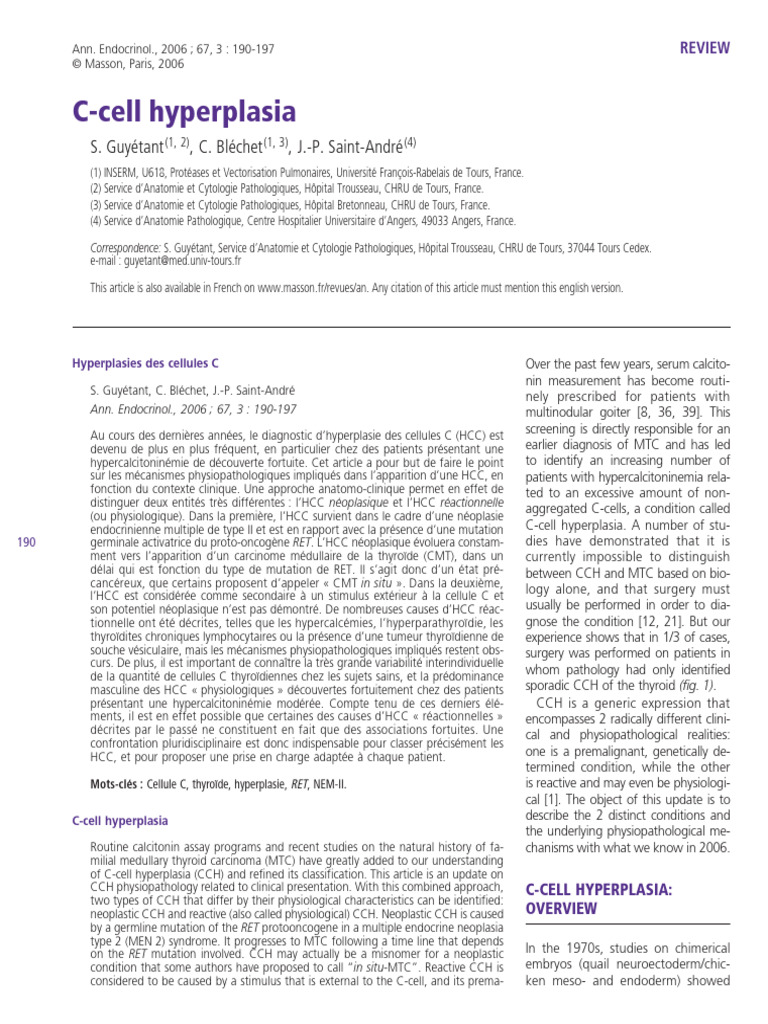 C-Cell Hyperplasia: Types and Mechanisms | PDF | Thyroid | Medical ...