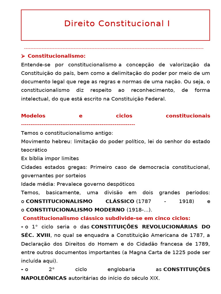 História e Ciclos do Constitucionalismo | PDF | Constituição | Lei ...
