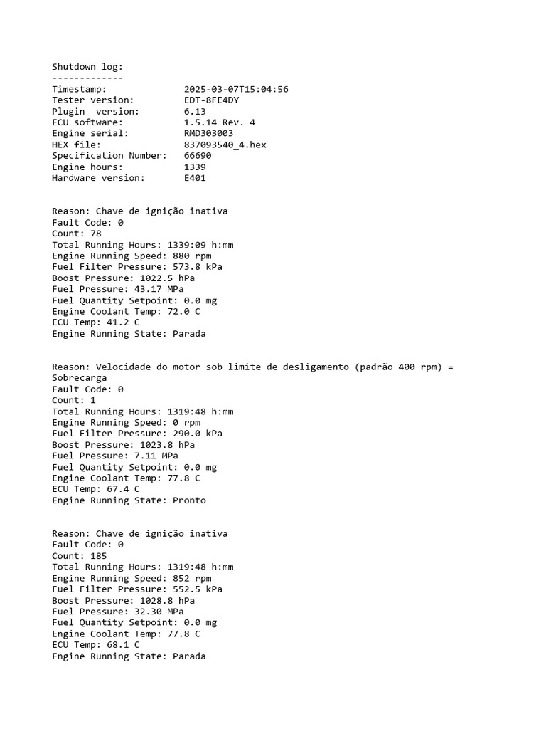 Engine Shutdown Log Analysis Report | PDF | Pascal (Unit) | International System Of Units