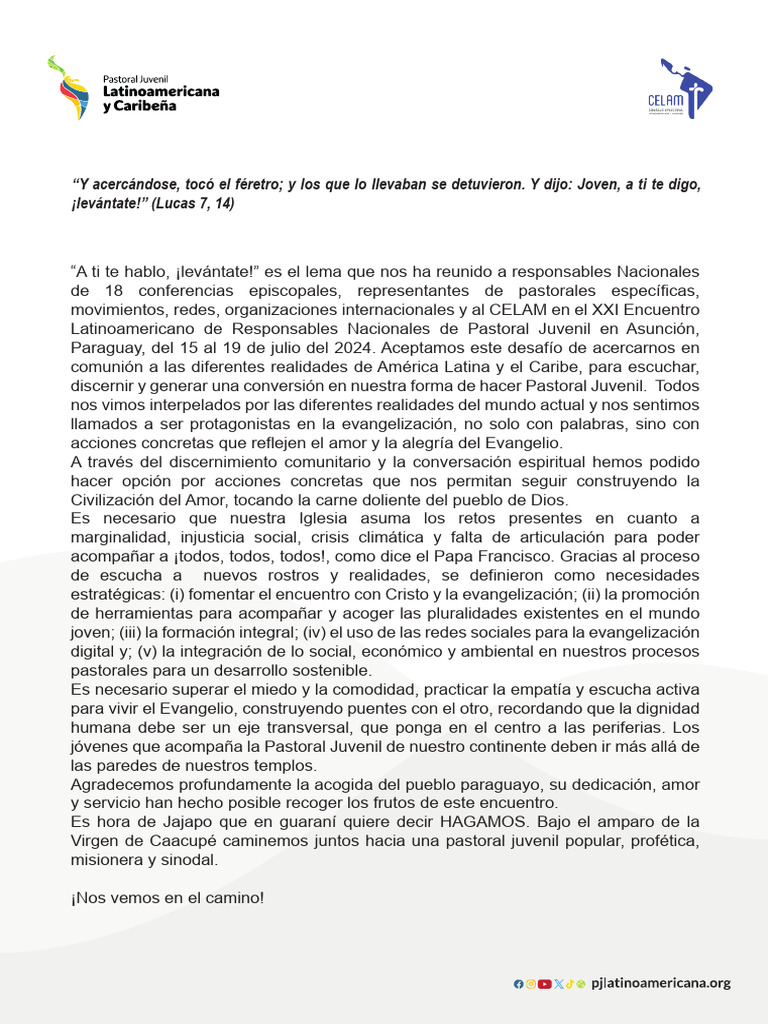 Mensaje Final PJ Latinoamericana | PDF