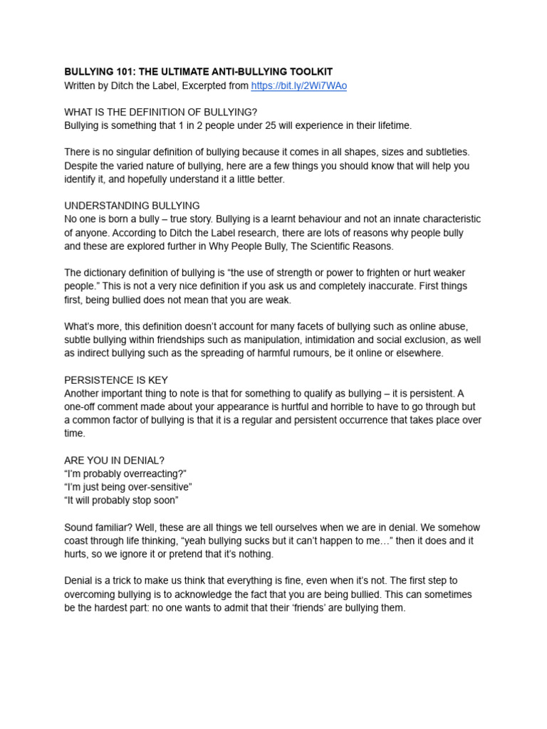 Bullying 101 The Ultimate Anti-Bullying Toolkit | PDF