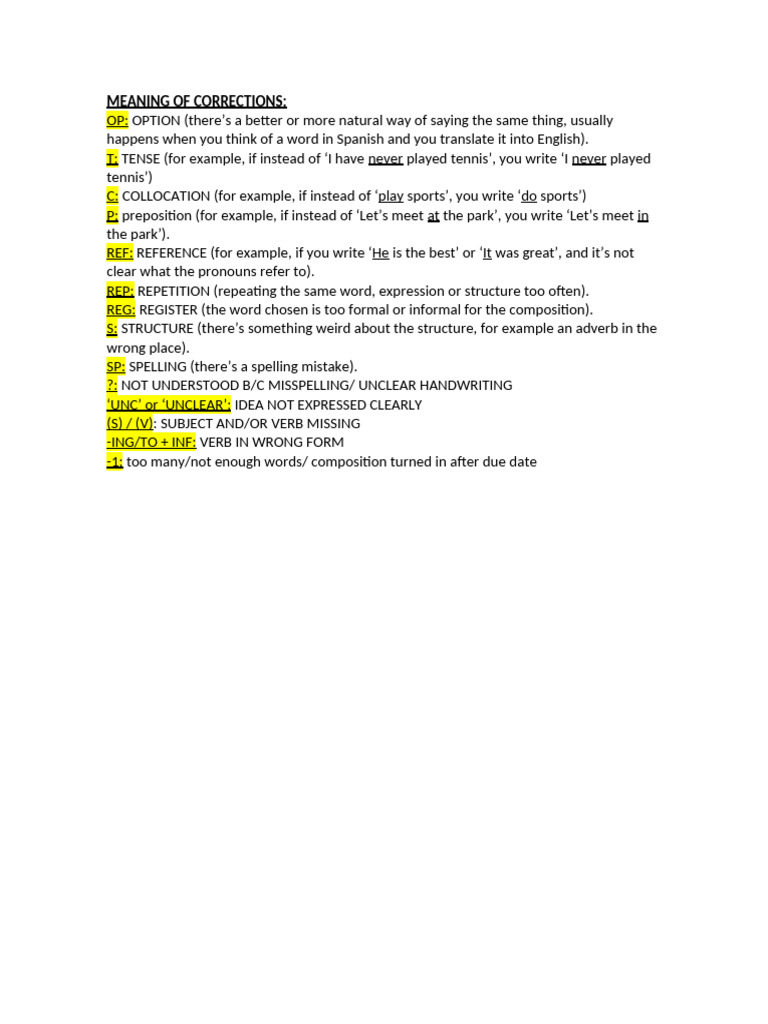 Understanding Corrections in Writing | PDF