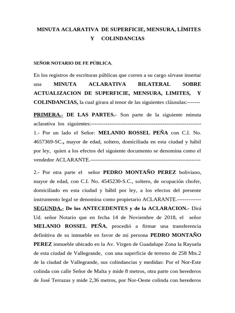 Minuta Aclarativa de Superficie | PDF | Derecho Civil (Common Law)