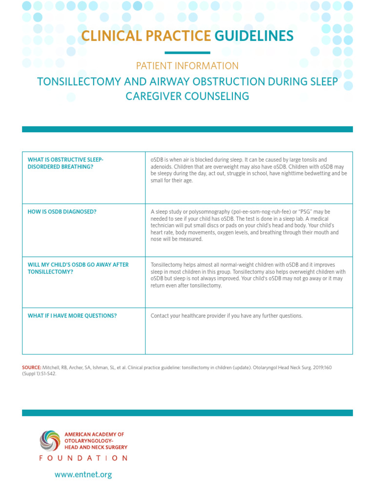 Tonsillectomy Tonsillectomyandairwayobstruction Caregiving-Counseling | PDF