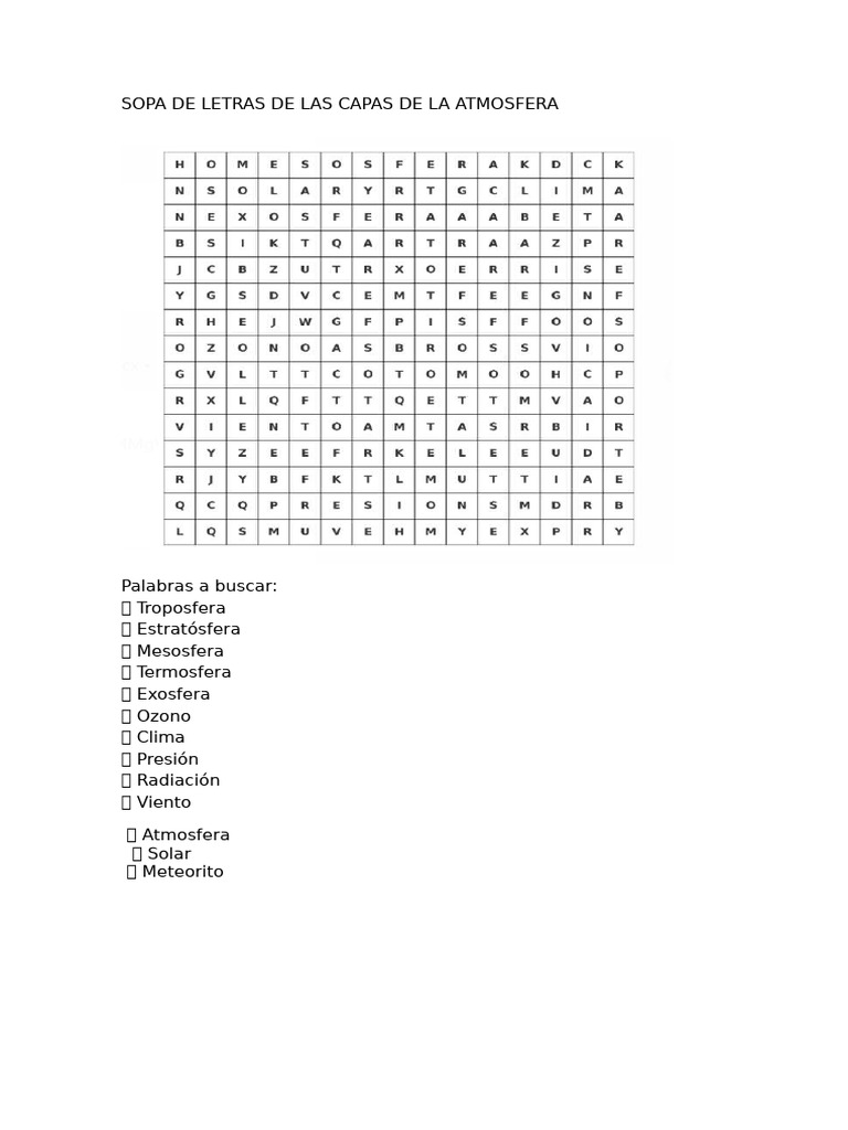 Atmosfera Sopa de Letras | PDF
