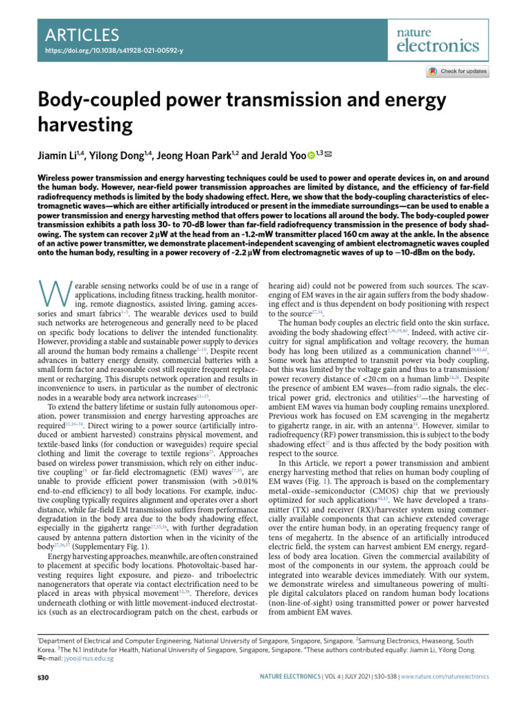 Body-Coupled Power Transmission System | PDF | Antenna (Radio) | Energy ...