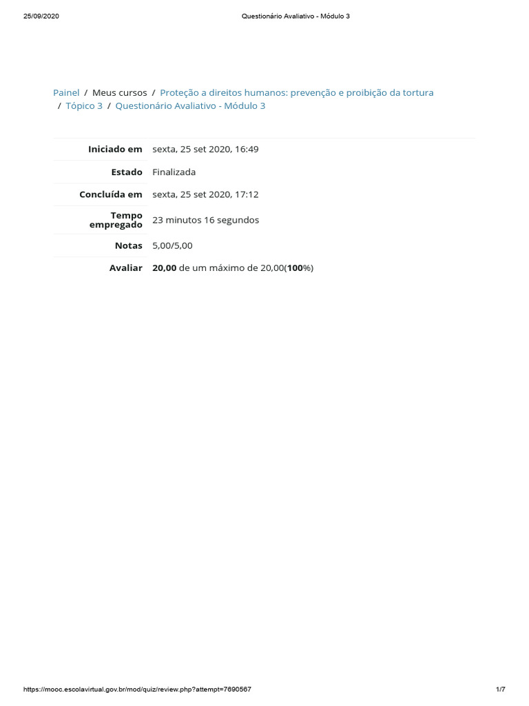 Questionário Avaliativo - Módulo 3 | PDF | Tortura | Ministério (departamento governamental)
