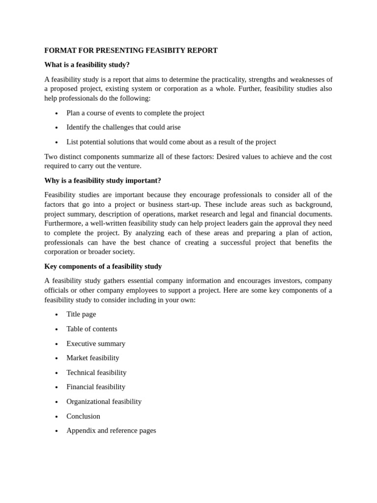 Feasibility Study Report Format Guide | PDF | Feasibility Study ...