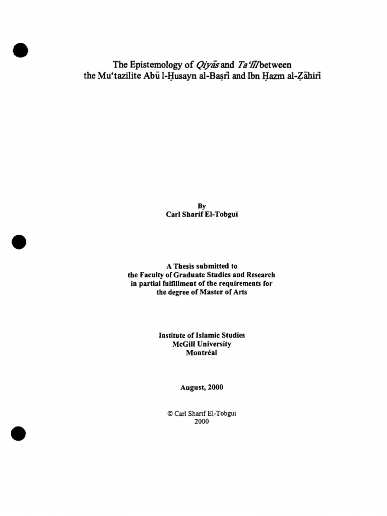 The Epistemology of Qiyas and Ta'lil Between The Mu'tazilite Abul ...
