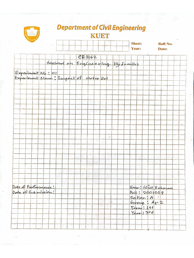 Exp-01 Impact of Water Jet | PDF