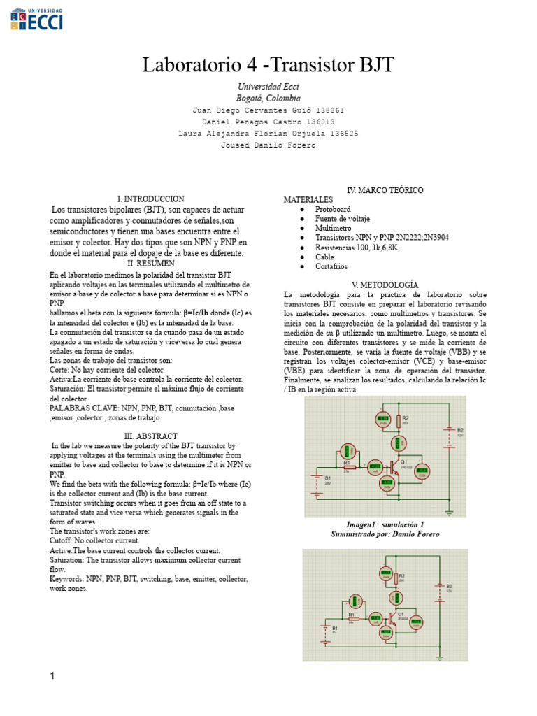 Lab 4. BJT | PDF | Transistor de unión bipolar | Transistor