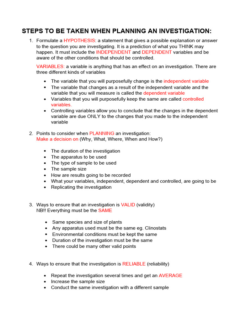 Planning An Investigation | PDF