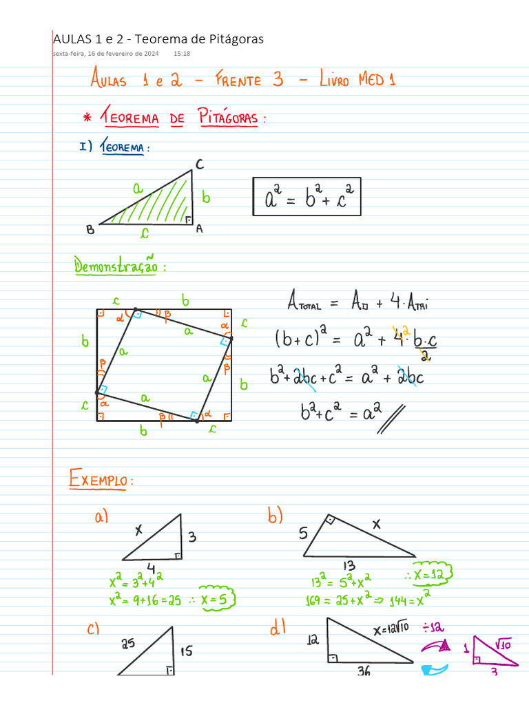 AULAS 1 e 2 - Teorema de Pitágoras: Sexta-Feira, 16 de Fevereiro de ...