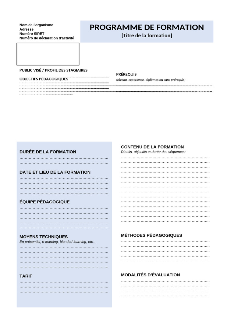 Modele Programme Formation | PDF