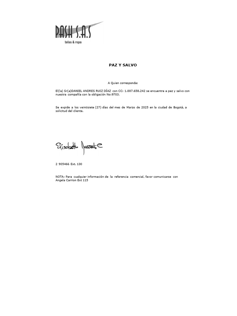 Paz y Salvo Pash | PDF