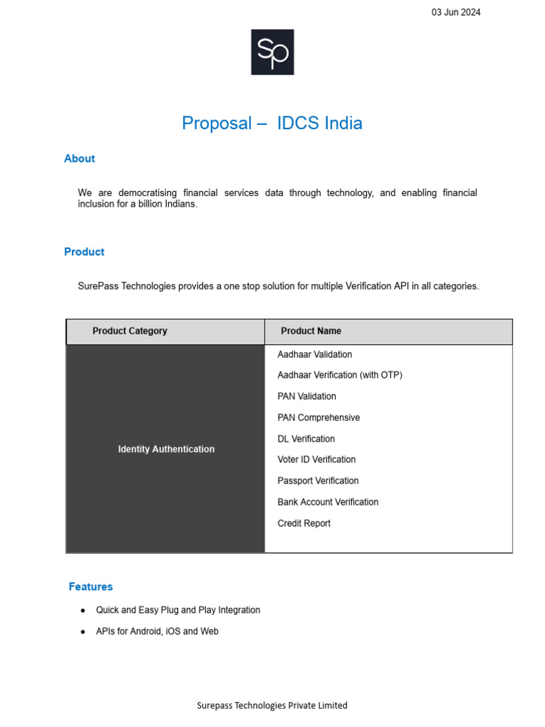Surepass Proposal - IDCS India | PDF | Information Technology | Computing
