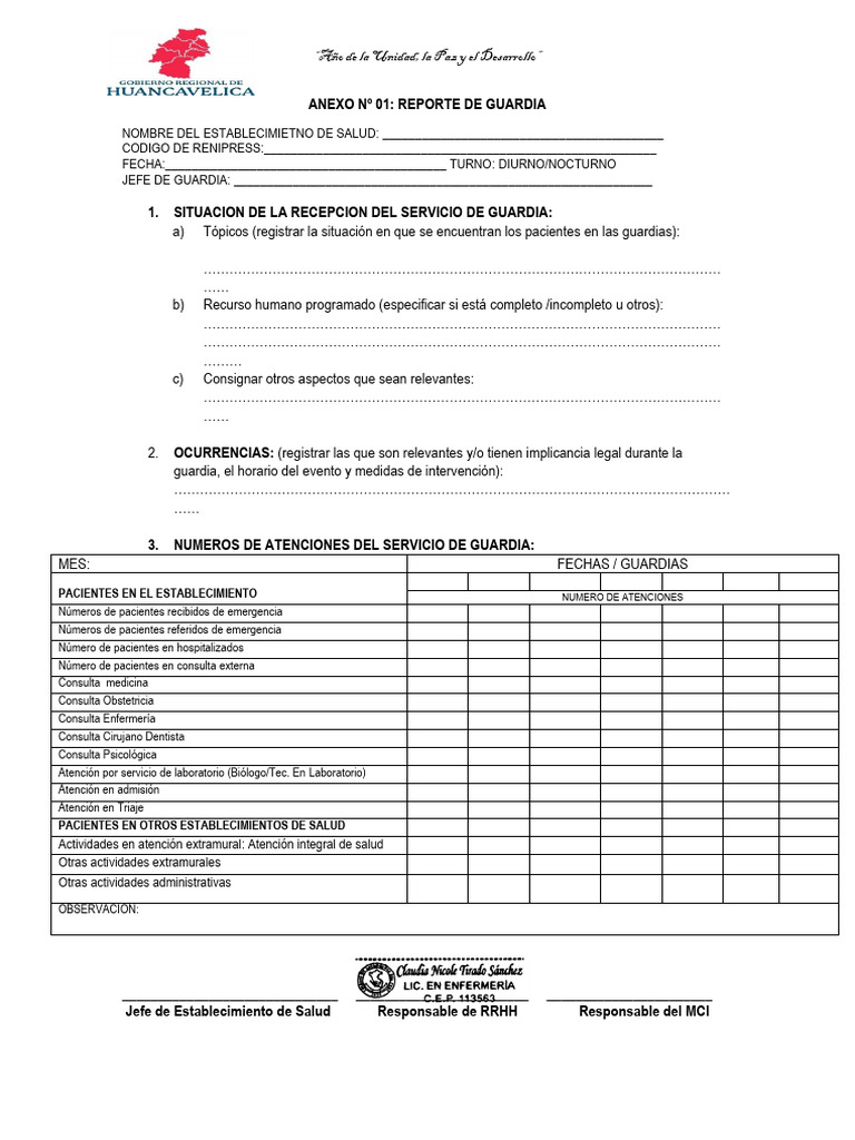 Hojas de Guardia | PDF | Especialidades Medicas | Ciencias de la Salud