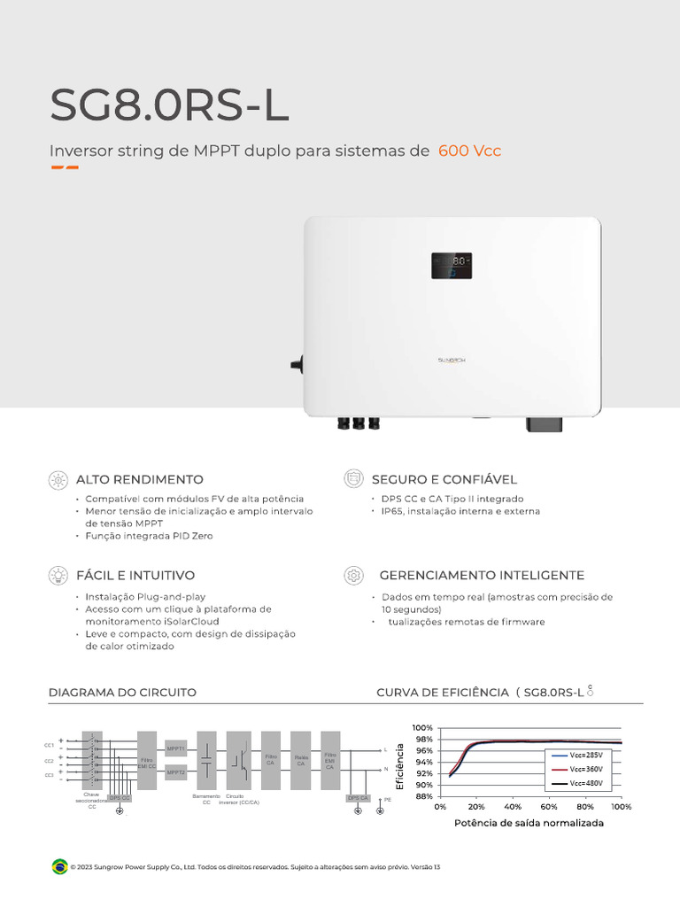 DOCTEC - DATASHEET INVERSOR - SUNGROW SG8.0RSL | PDF
