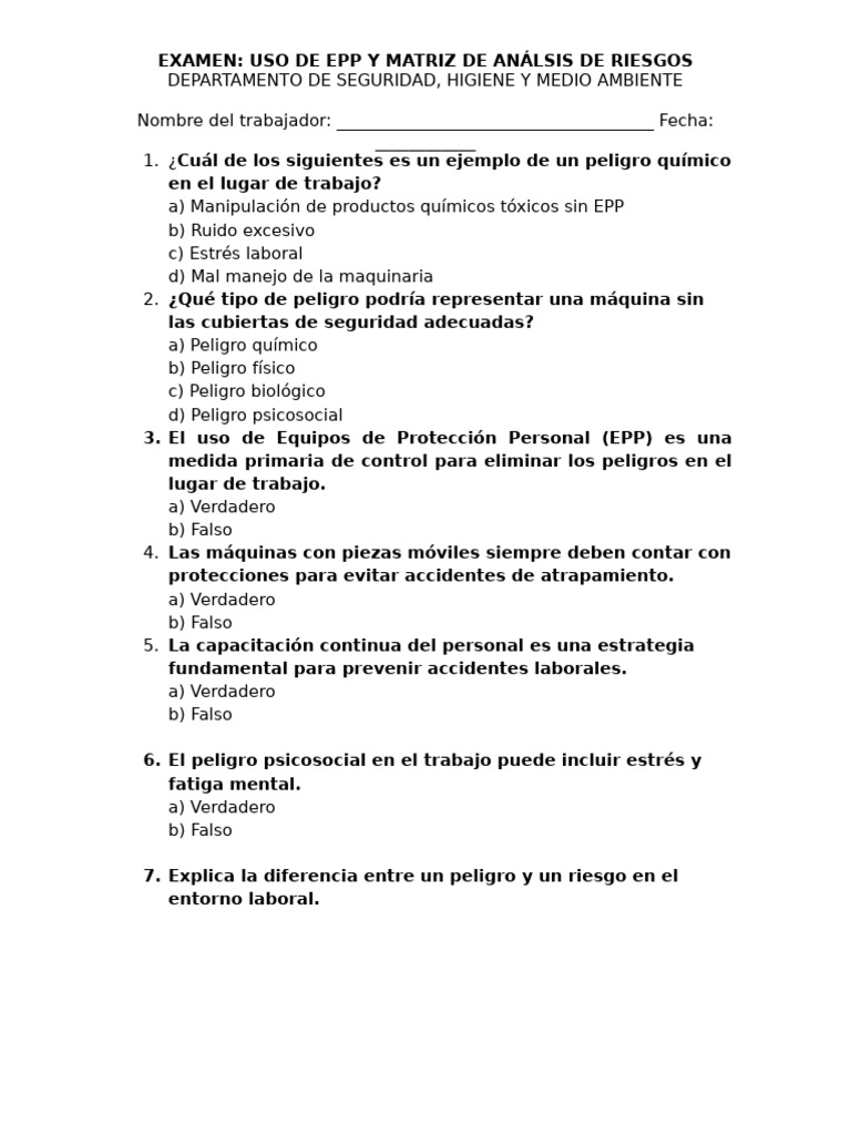Examen de EPP y Análisis de Riesgos | PDF