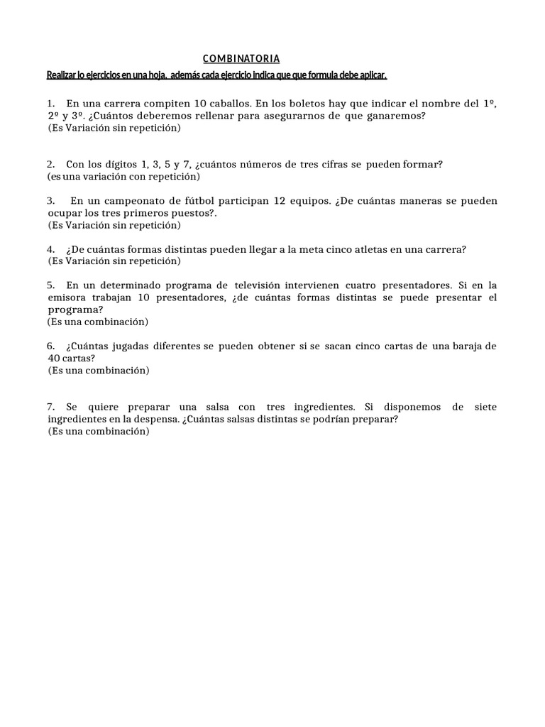 Combinatoria - TALLER 2 - AC2 | PDF