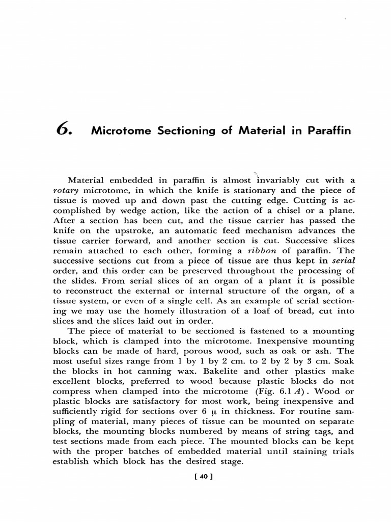 Microtome Sectioning of Material in Paraffin | PDF