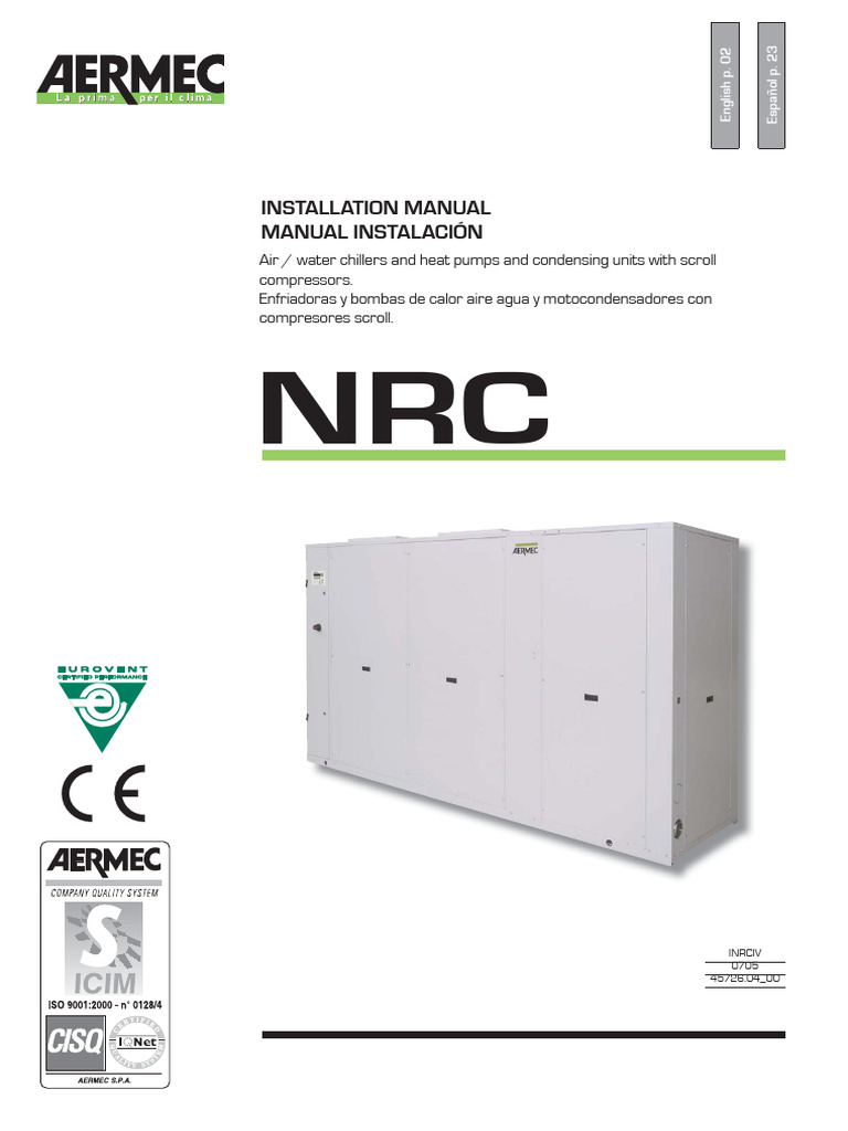 AERMEC Chiller Installation Manual | PDF | Valve | Pump