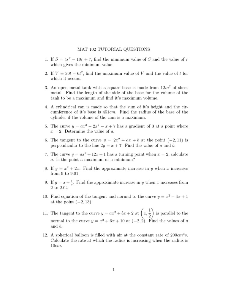 MAT 102 Tutorial Question A | PDF