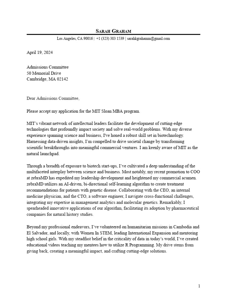 MIT Cover Letter | PDF