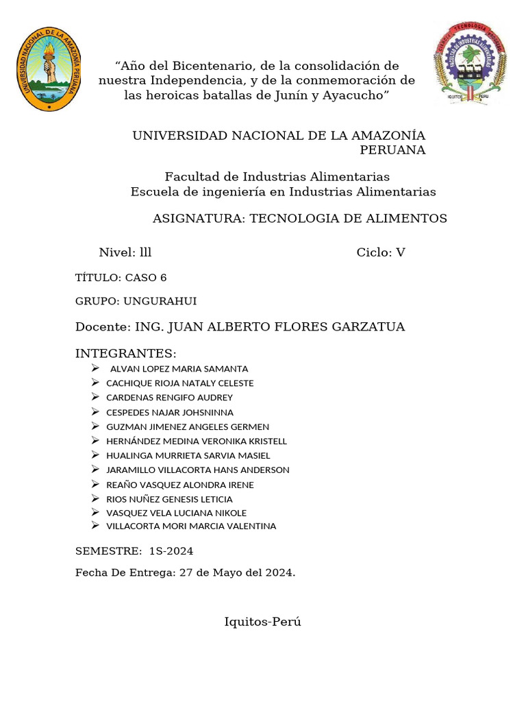 Caso N°6 (U1.6) Que Son Los Alimentos Deshidratados (Grupo Ungurahui) | PDF | Alimentos | Carne