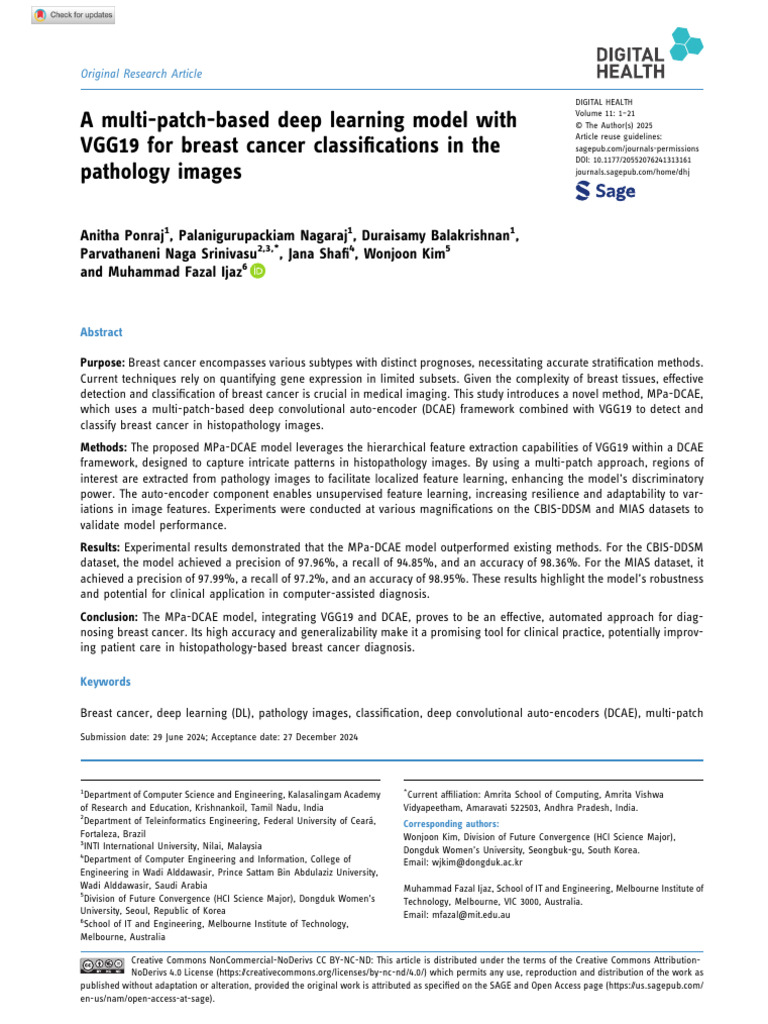 Ponraj Et Al 2025 A Multi Patch Based Deep Learning Model With vgg19 ...