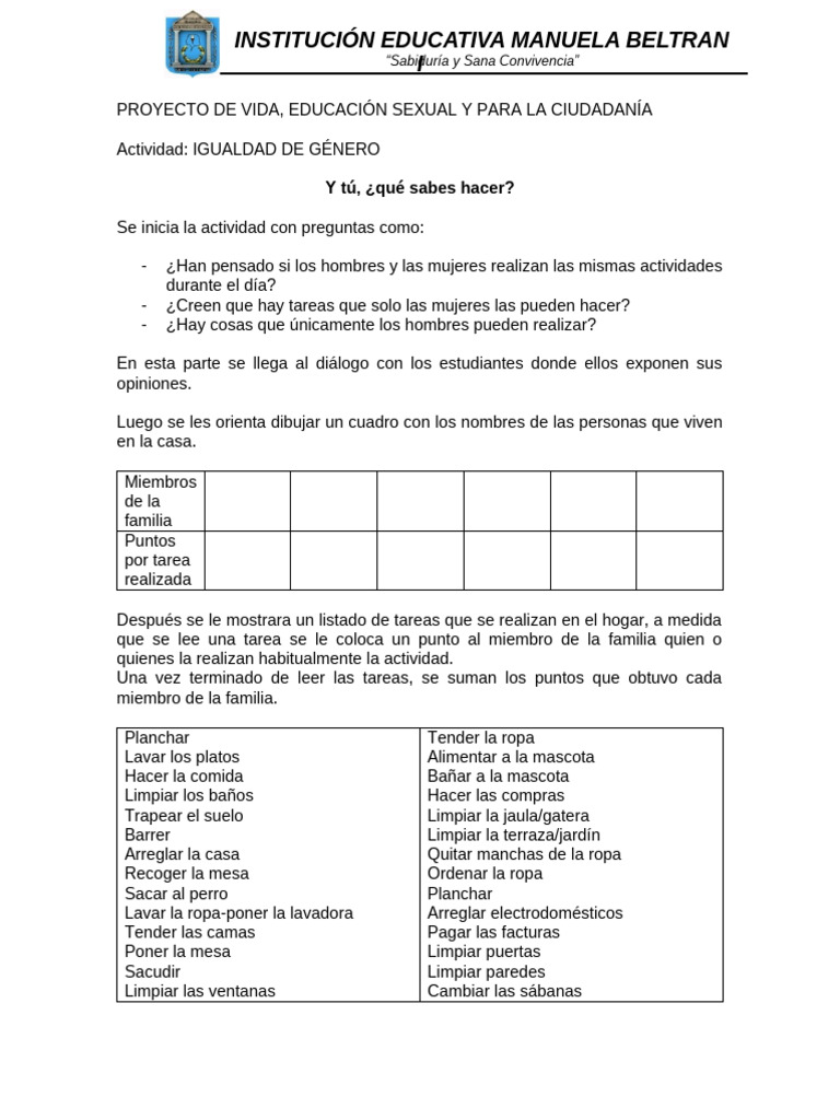 Corresponsabilidad en Tareas del Hogar | PDF | Igualdad de género ...