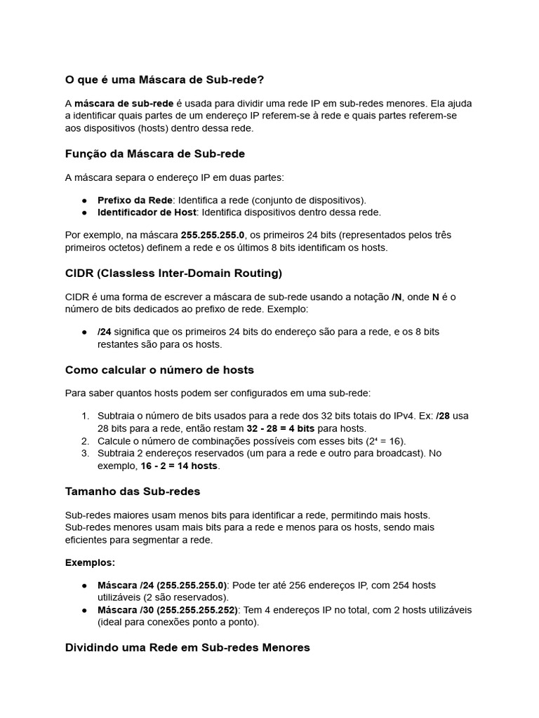Entendendo Máscaras de Sub-rede | PDF | Arquitetura de computadores ...