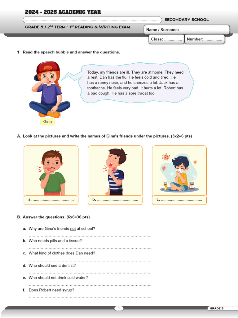 Grade 5 Term 2 Reading Writing Exam 1 | PDF
