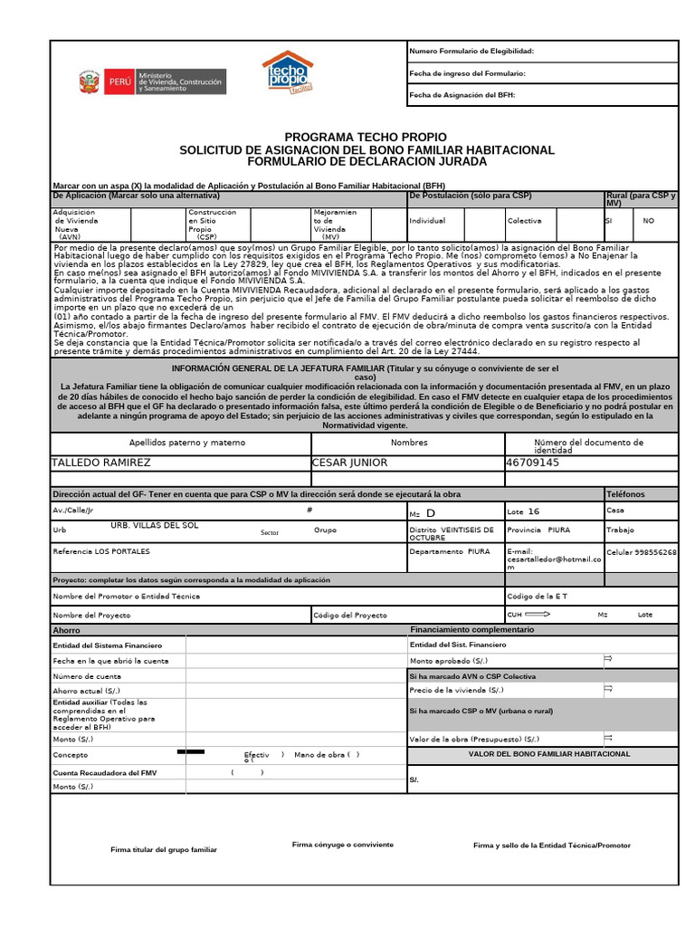 2 Formulario de asignación_TECHO PROPIO | PDF