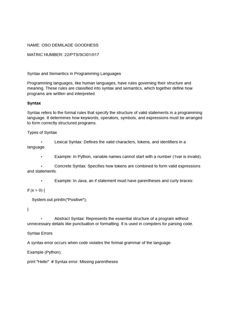 Survey of Programming Language Assignment1.PDF | PDF | Programming Language | Semantics