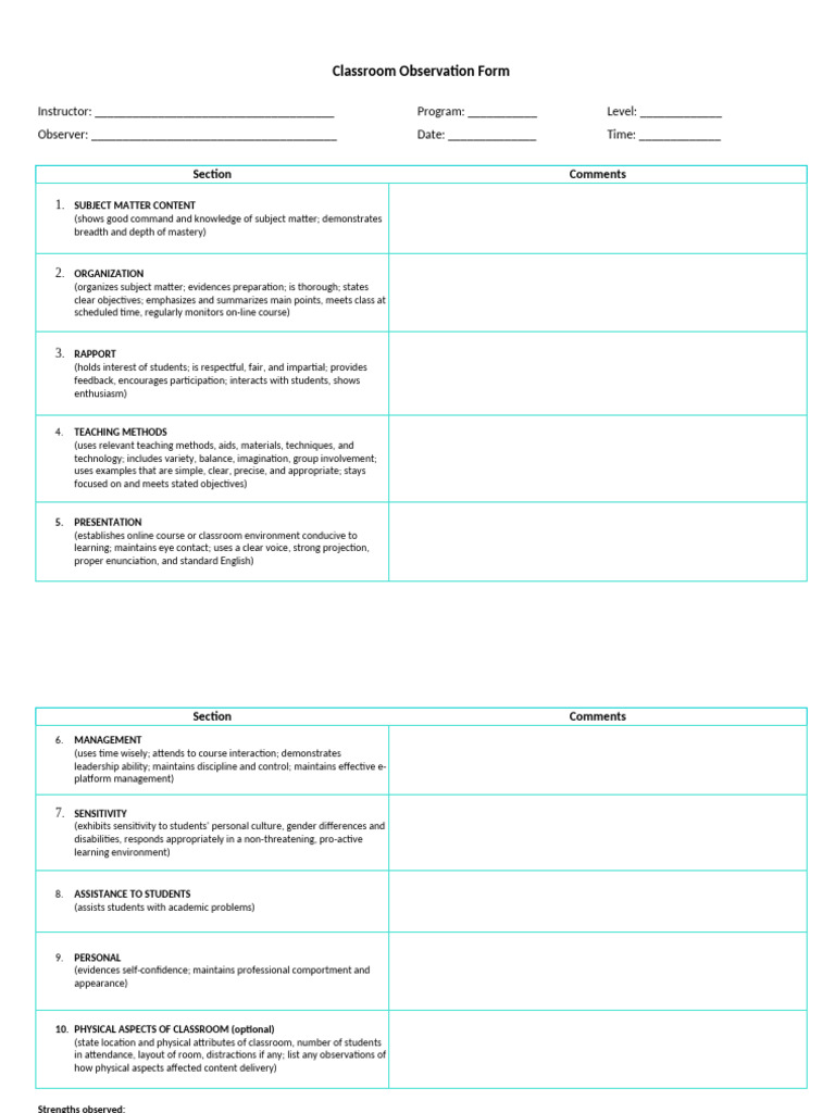Classroom Observation Evaluation Form | PDF | Teaching Method | Classroom