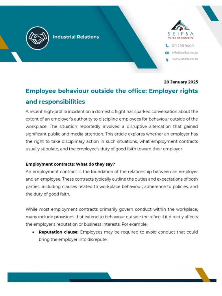 Employer Rights on Off-Duty Behavior | PDF | Employment | Business