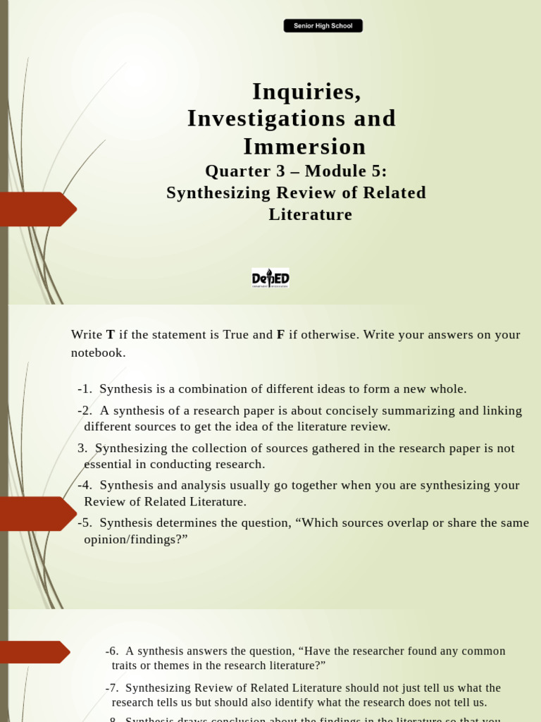 Q3-M5 - 3is - Synthesizing Review of Related Literature | PDF ...