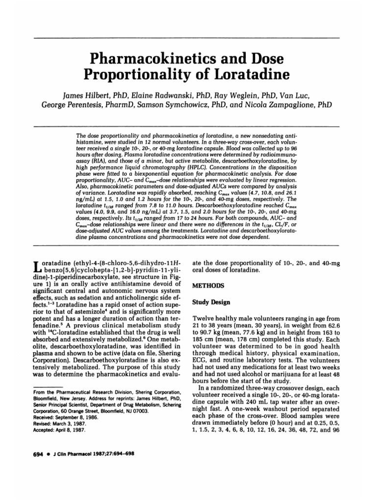 Pharmacokinetics and Dose Proportionality of Loratadine: Elaine Radwanski, Ray Van Luc ...