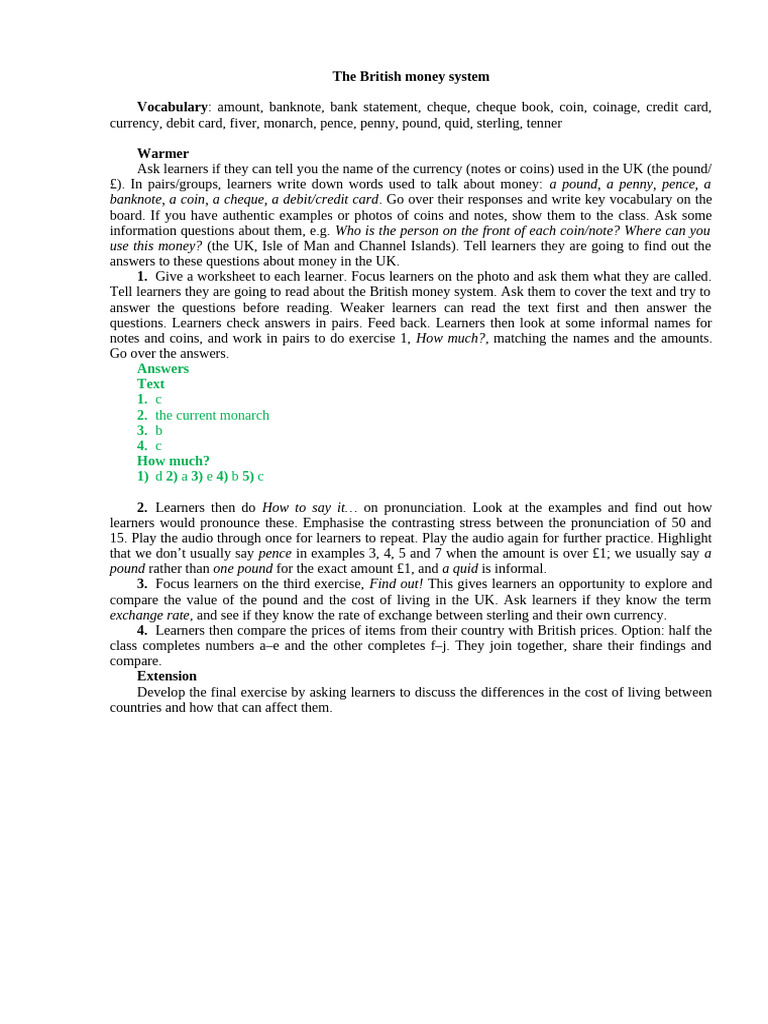 The British Money System | PDF | Cost Of Living | Pound Sterling