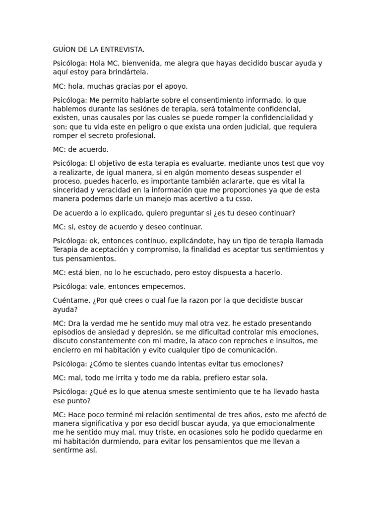 GUÍON DE LA ENTREVISTA - Actividad 6 Psico. Clinica | PDF | Sicología | Salud mental