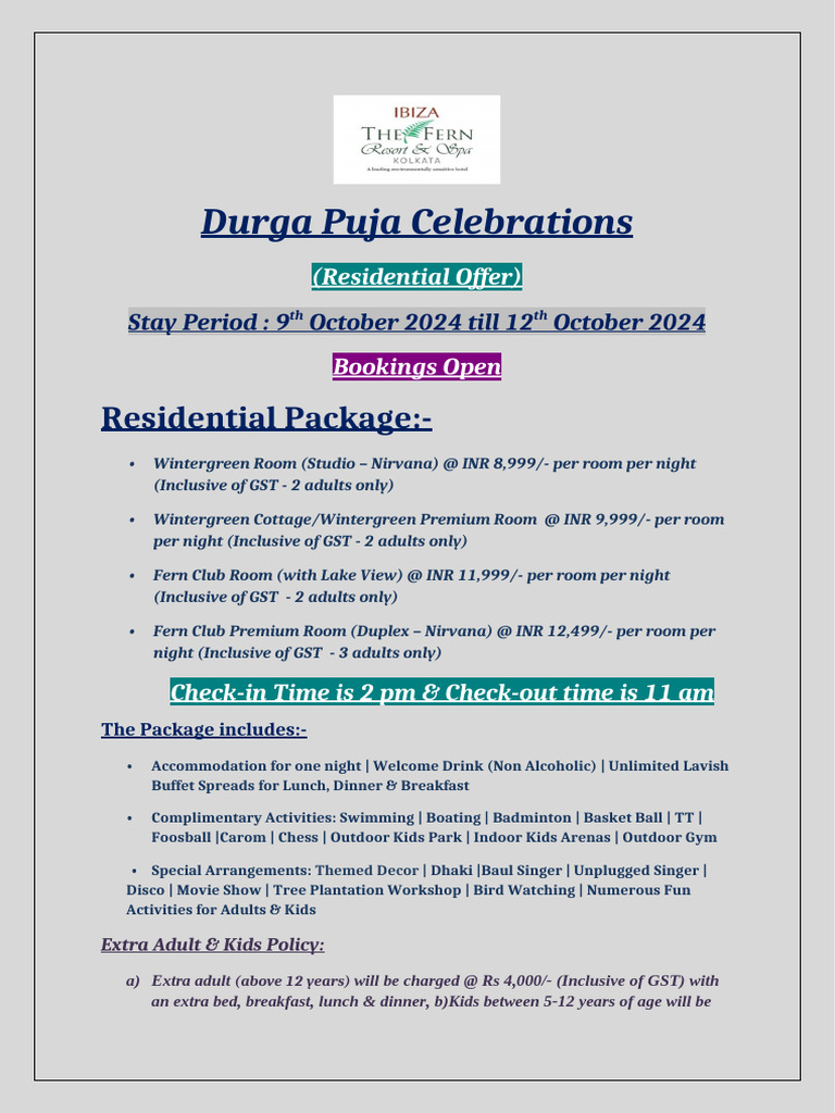 Durga Puja Celebrations Residential Offer 2024 | PDF