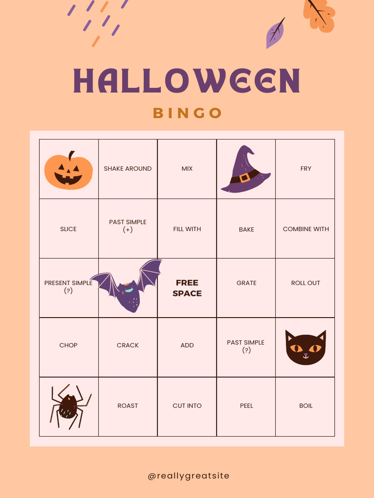 Orange, Brown and Purple Illustrated Halloween Bingo Card | PDF