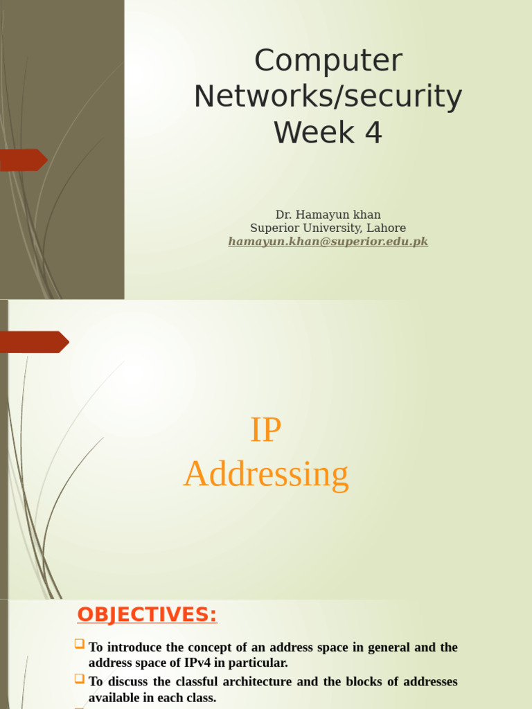 Lecture W4 CN & SEC IP Addressing P1 | PDF | Internet Protocols | Ip Address