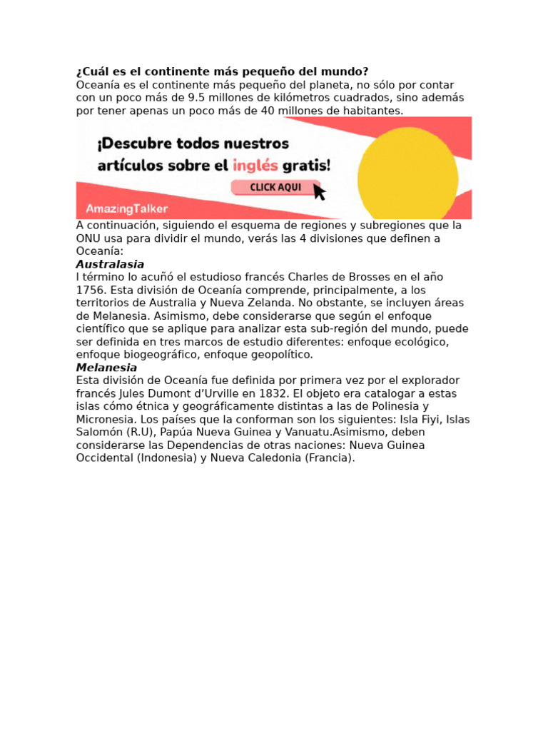 ¿Cuál Es El Continente Más Pequeño Del Mundo?: Australasia | PDF ...