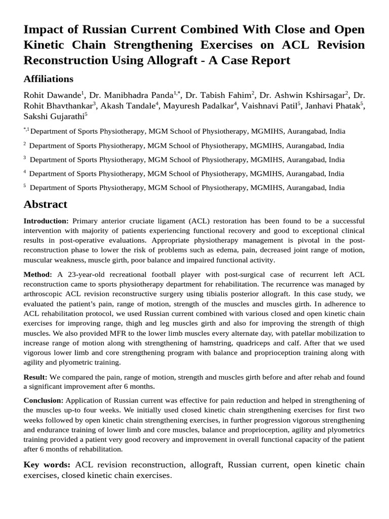 Rohit Dawande ACL Case Report Manuscript 01042024 | PDF ...