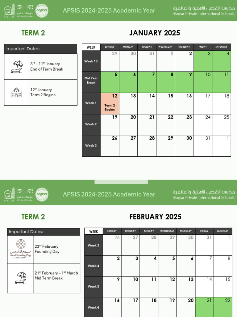 APSIS 2024-2025 Term 2 Calendar | PDF | Academic Term